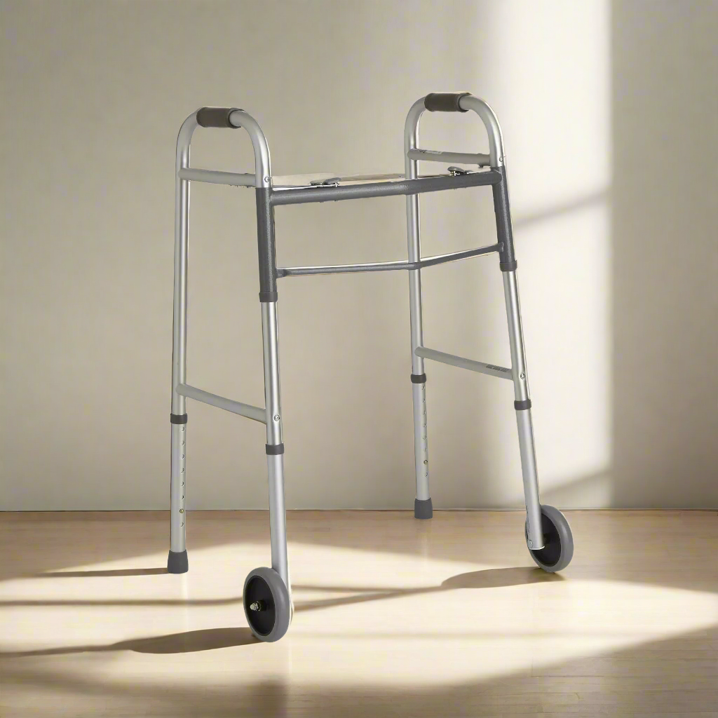 Guardian Two-Button Folding Walker with 5" Wheels — Medical Supply Pros